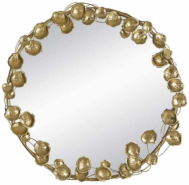 A & B Home Gold Round Wall Mirror with Golden Leaf Accents | Miskelly ...